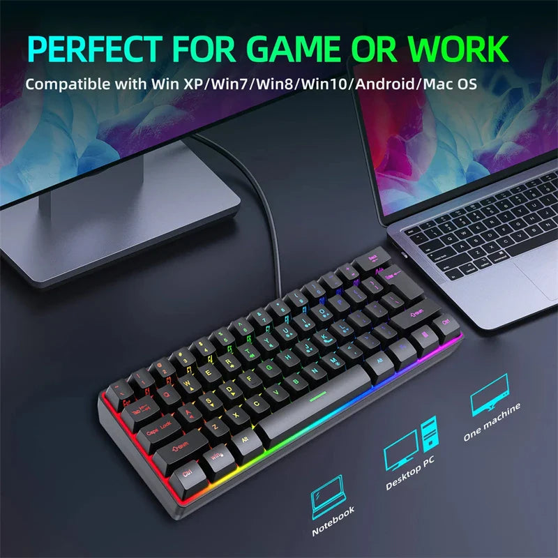 Compact Rgb Backlit 61-Key Wired Gaming Keyboard – Mjg Store