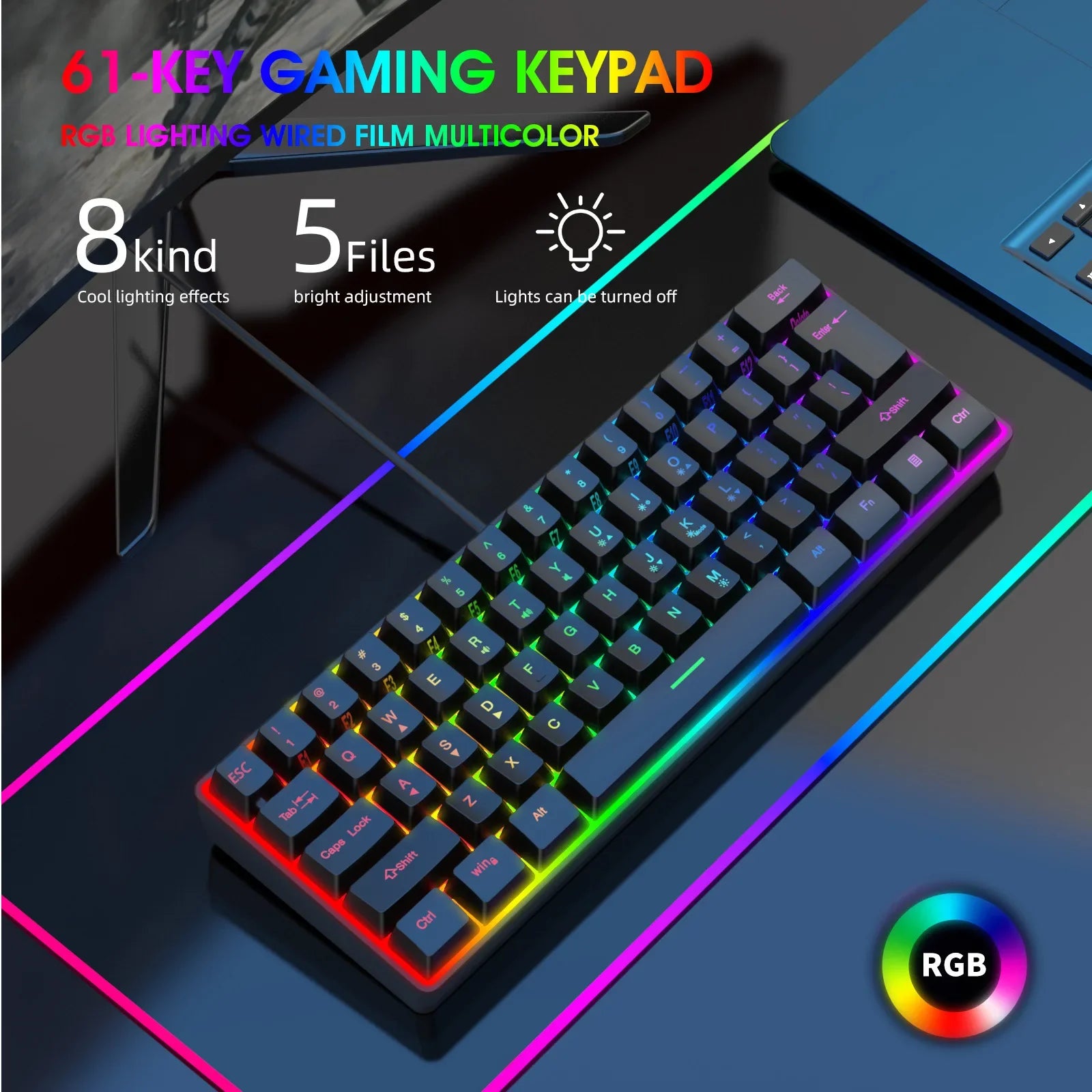 Wired 61 Key Mechanical Gaming Keyboard, Rgb Lighting – Mjg Store